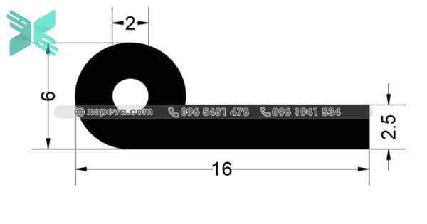 EPDM rubber P-shaped gasket - 16mm x 6mm | Xop Eva