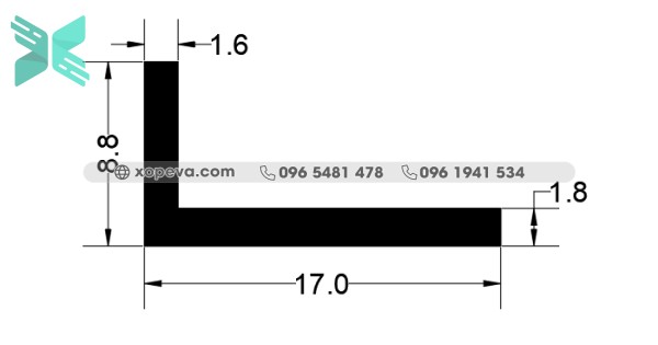 EPDM rubber L-shaped door seal - 17x8.8x1.8 | Xop Eva